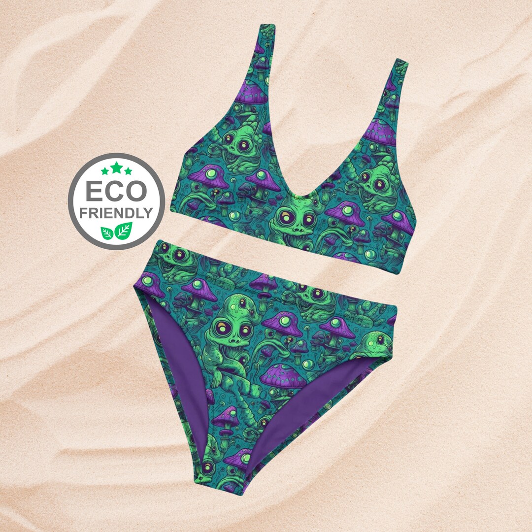 Cosmic Shroom Encounter Bikini, Trippy Alien DESIGNER Swimsuit ...