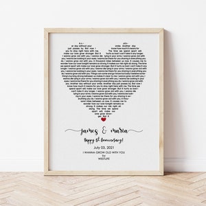 Personalized Heart Lyrics Printable, Anniversary Gift, First Dance Song ...