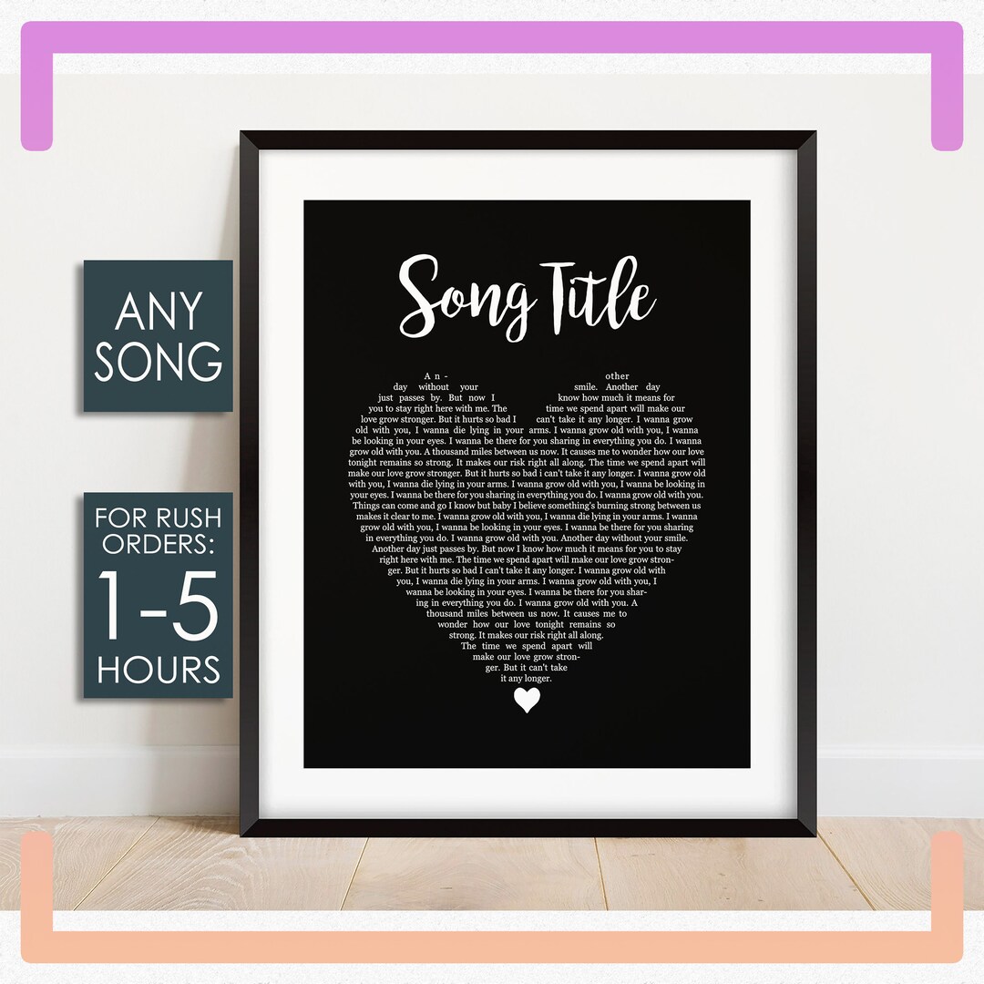 Custom Heart Shaped Song Lyrics, Wedding Anniversary Gift, First ...
