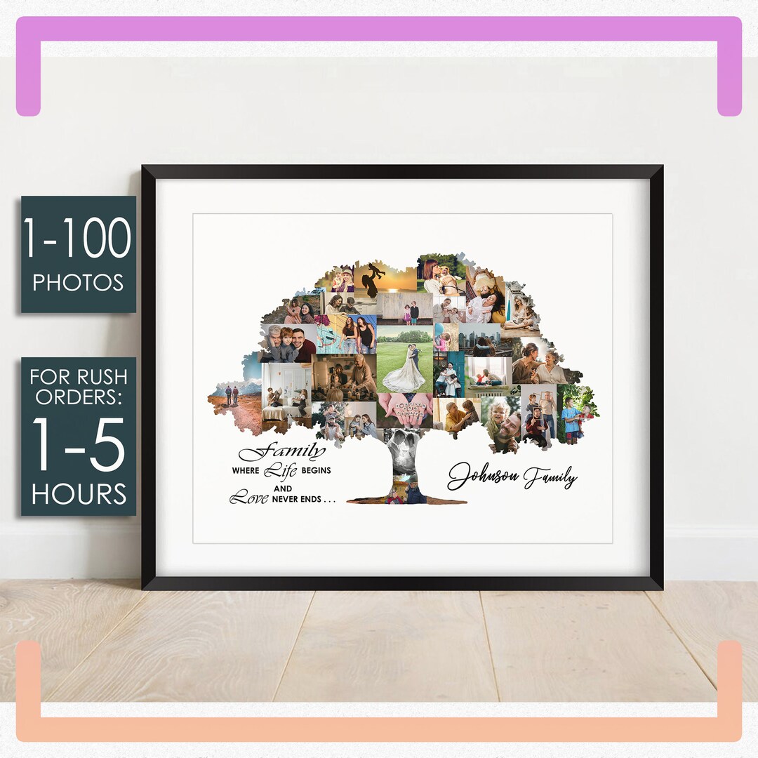 Custom Family Tree Photo Collage, Family Reunion Tree, Sentimental Gift ...