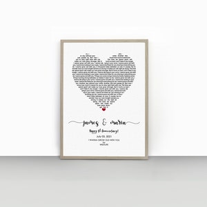 Personalized Heart Lyrics Printable, Anniversary Gift, First Dance Song ...