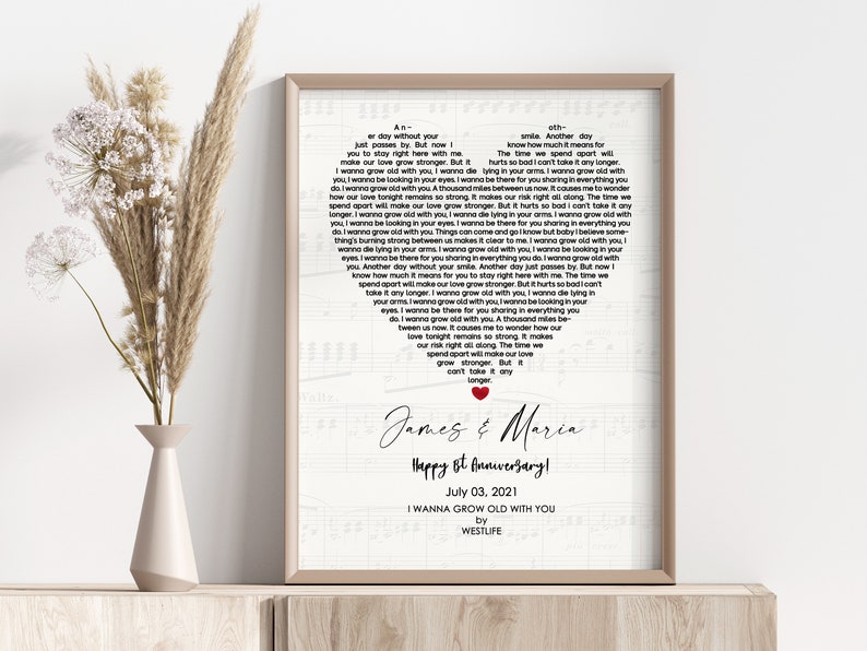 Personalised Song Any Lyric Print, Custom Wedding Song Print, Vows ...