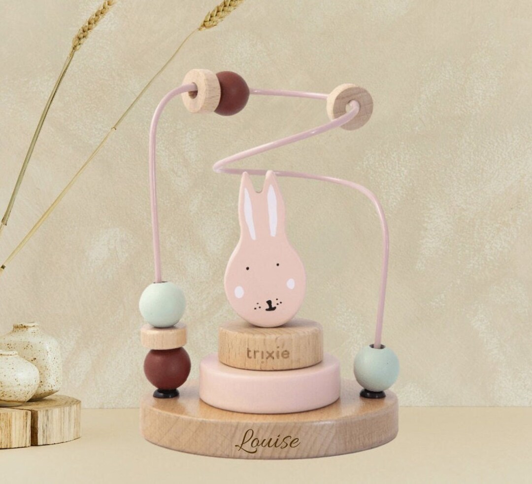 Baby Toy Wooden Bead Maze Mrs. Rabbit, Baby Birth Gift, Customizable ...