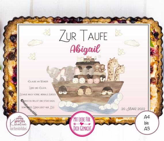 Cake Topper Baptism ARCHE NOAH in Pink Girl Edible Fondant - Etsy