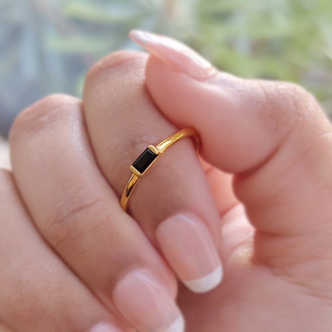 18K Gold Black Spinel Ring, Natural Spinel August Gemstone, Handmade ...