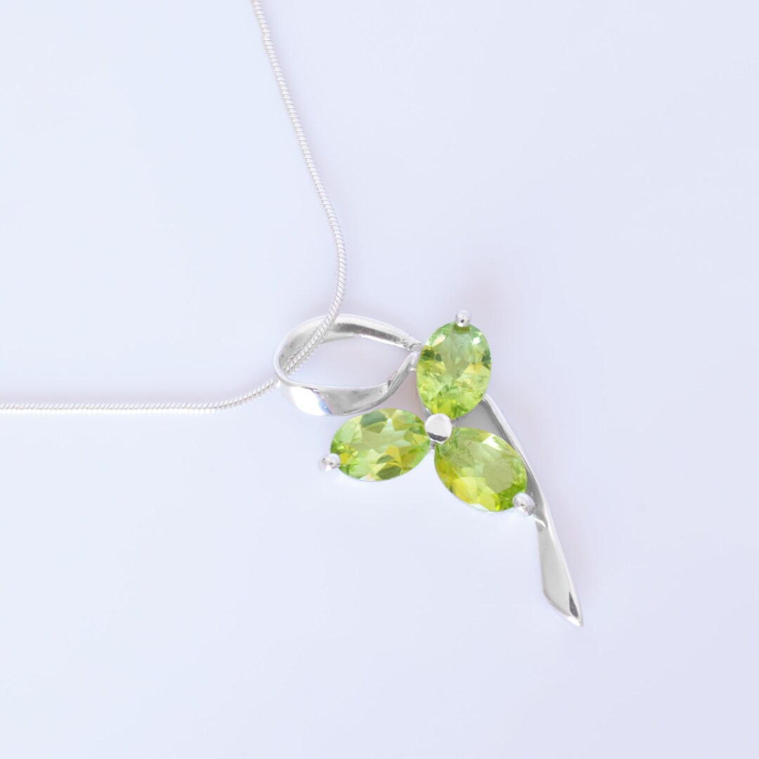 Peridot Flower Pendant, Natural Peridot, Sterling Silver Slider ...