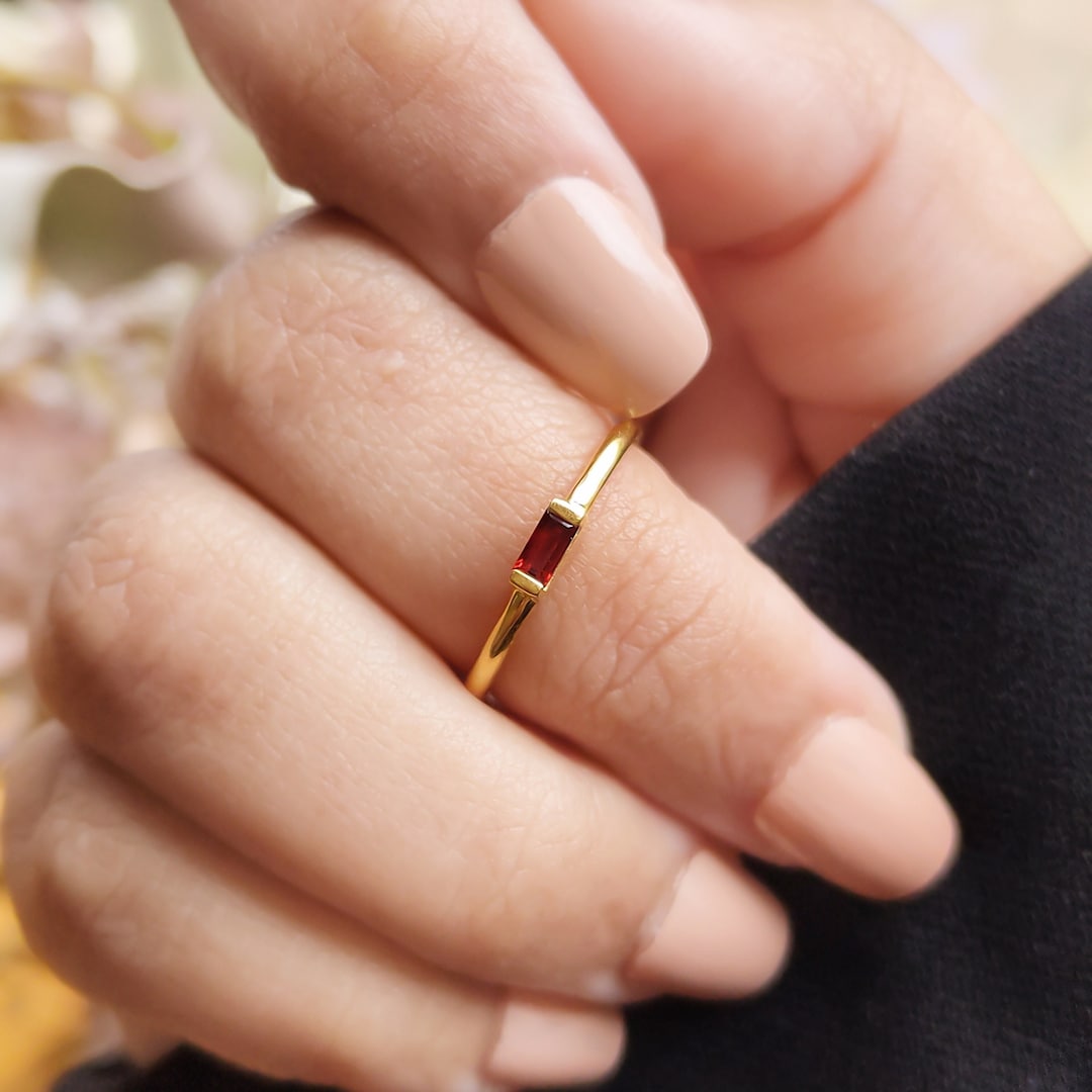 18K Gold Garnet Ring, Natural Garnet January Gemstone,handmade Vermeil ...