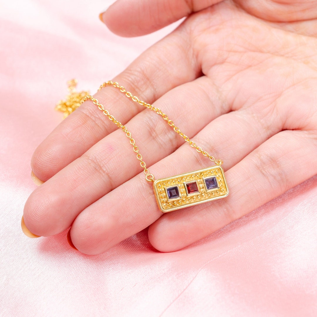 18K Vermeil Gold Garnet & Iolite Designer Necklace,natural Iolite ...