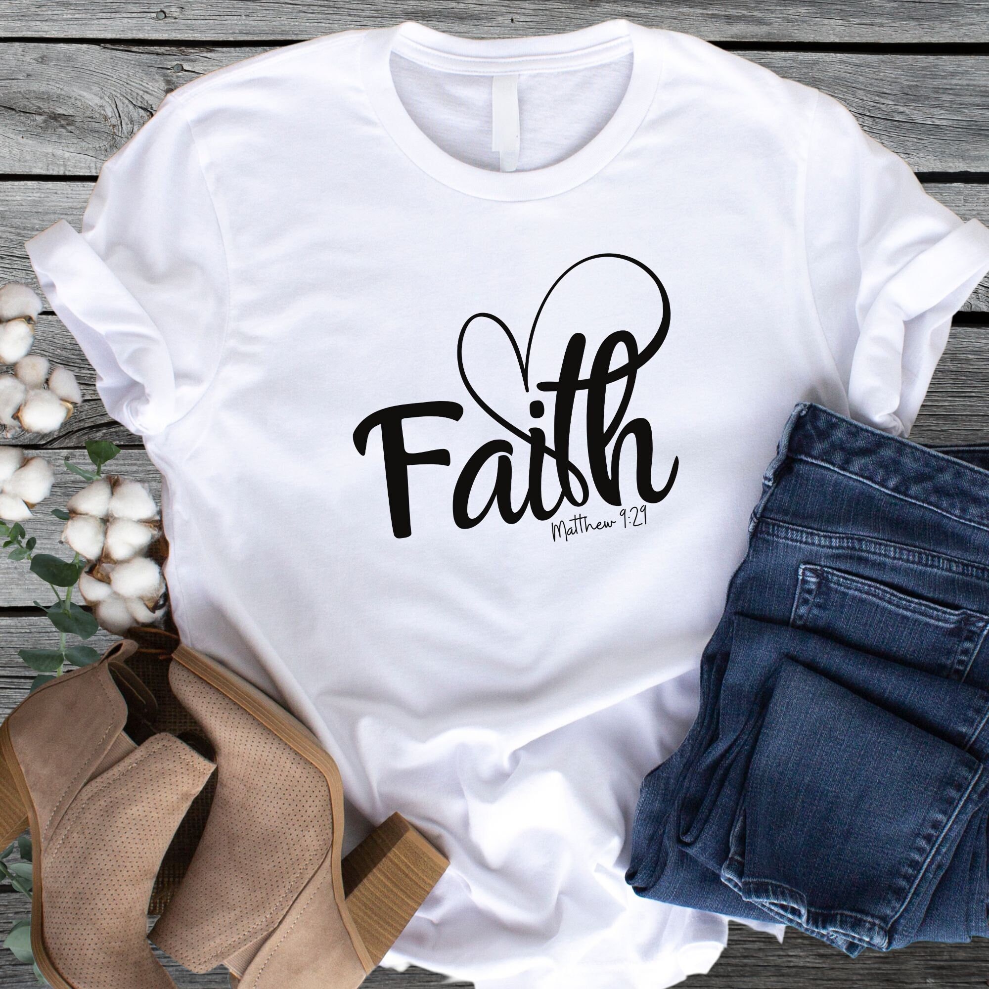 Womens Faith Shirt Heart and Cross Easter T-shirt Faith and Love Tee ...