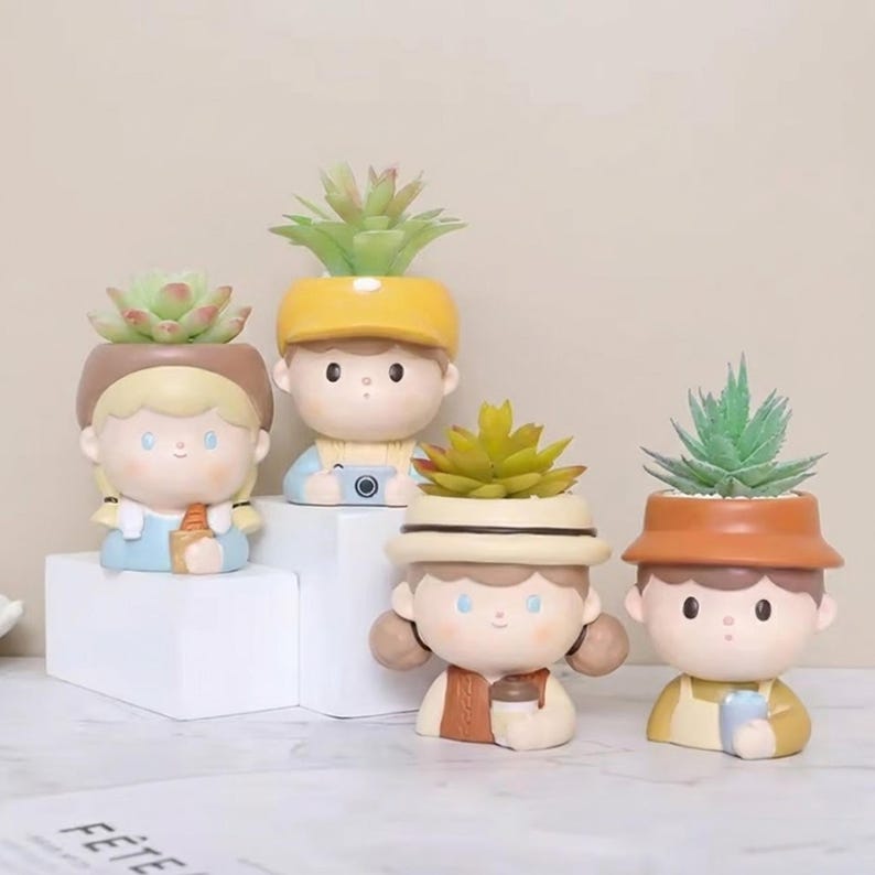 Cartoon Girl & Boy Planter, Cute Flower Pots for Succulents Plants ...