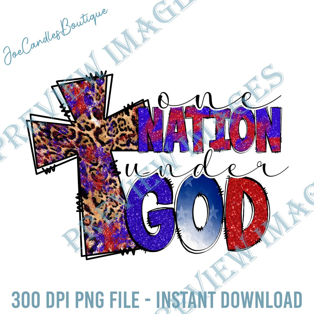 One Nation Under God Jesus 4th of July Png, Glitter Leopard Cross Png ...