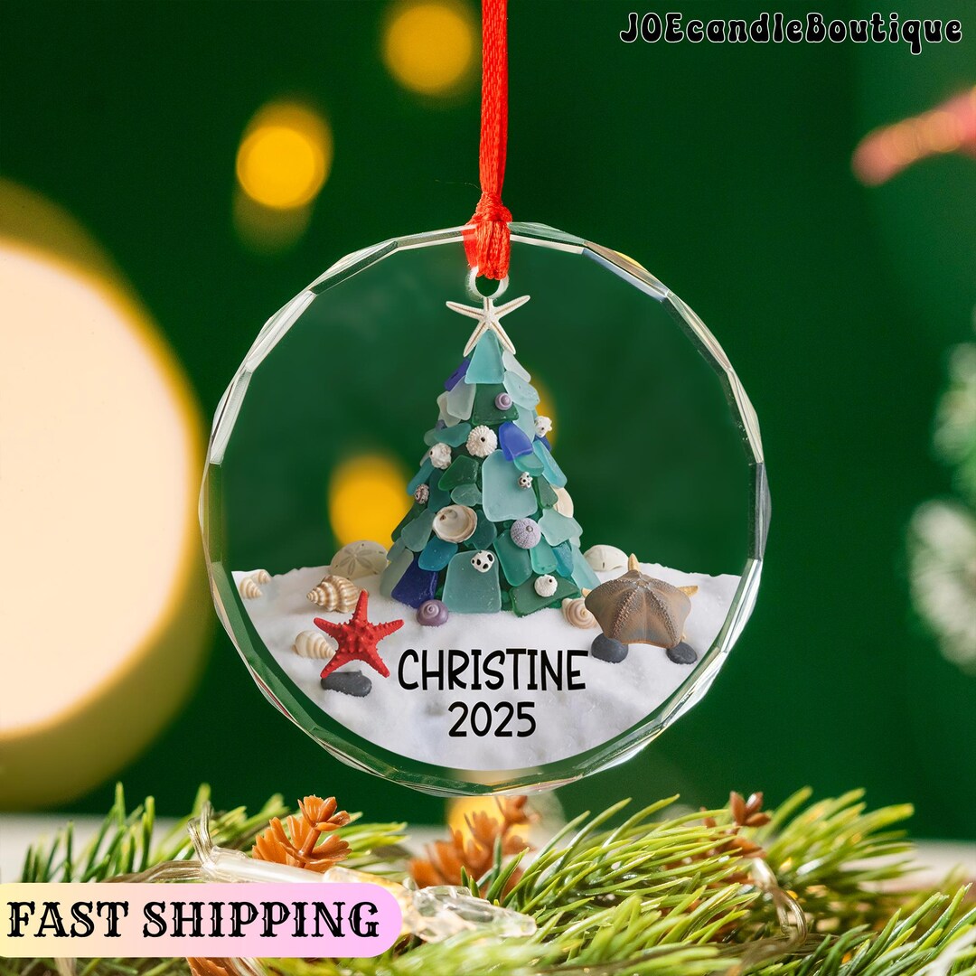 Personalized Sea Glass Family Tree Ornament, Christmas Family Ornament ...