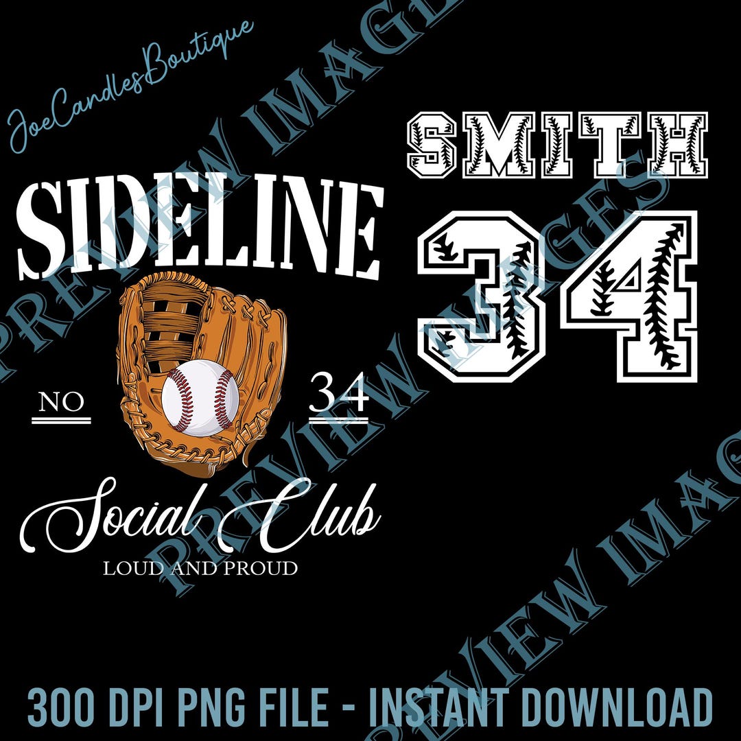Sideline Baseball Social Club Png, Custom Name Baseball Png, Customized ...