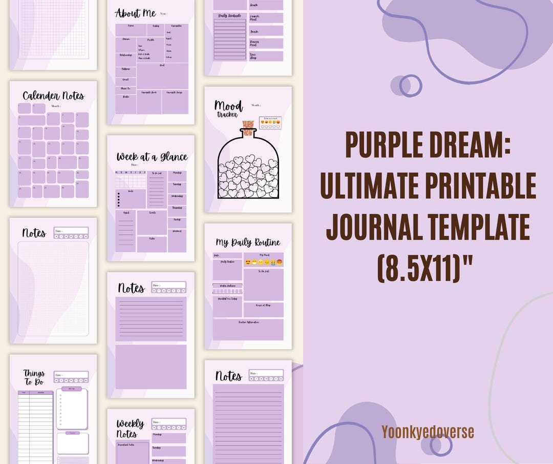 Purple Dream: Ultimate Printable Journal Template (8.5x11) - Etsy