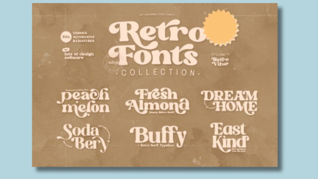 Retro Fonts Collection Font procreate Prints Vintage Canva Fonts Cricut ...
