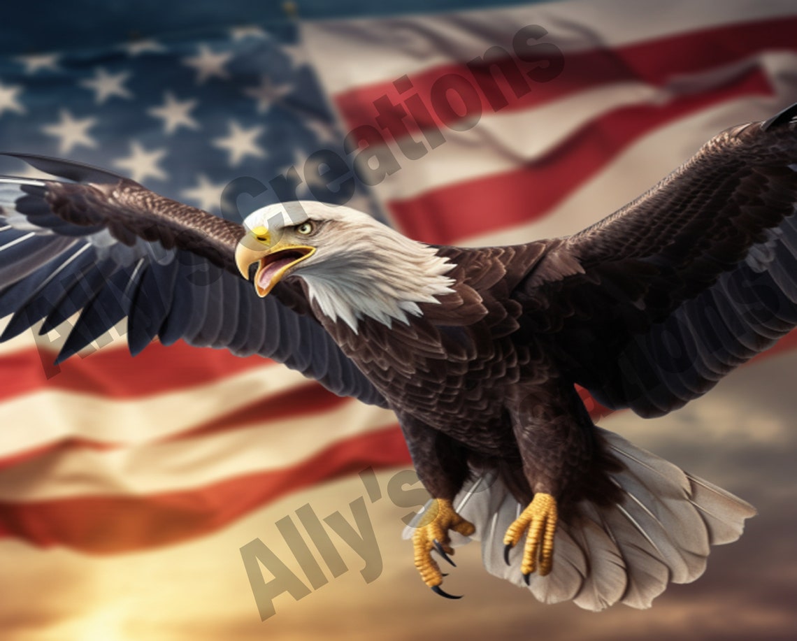 Patriotic Eagles With American Flag PNG Download - Etsy