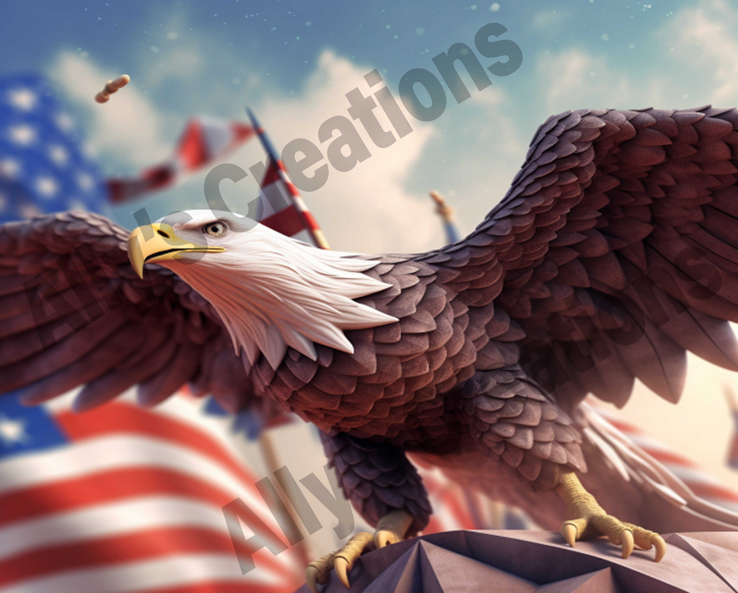 Patriotic Eagles With American Flag PNG Download - Etsy