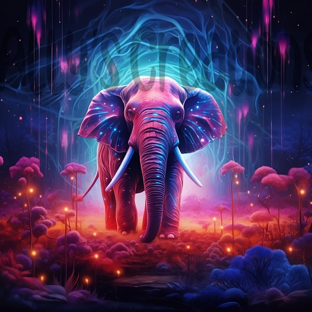 Elephant in a Electric Neon and Psychedelic Theme Png Use for ...