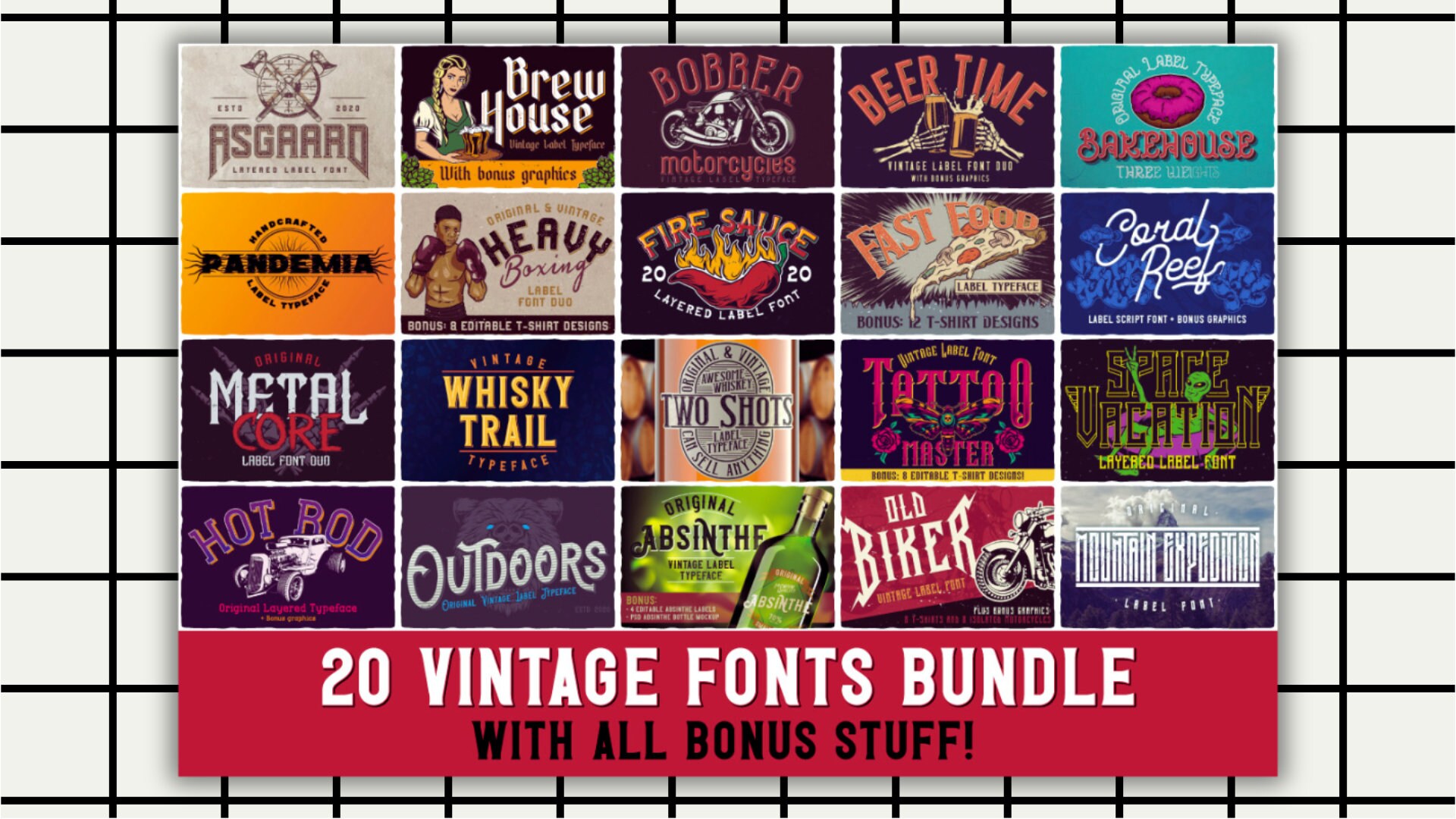 20 Vintage Fonts Bundle Instant Digital Download procreate Prints ...