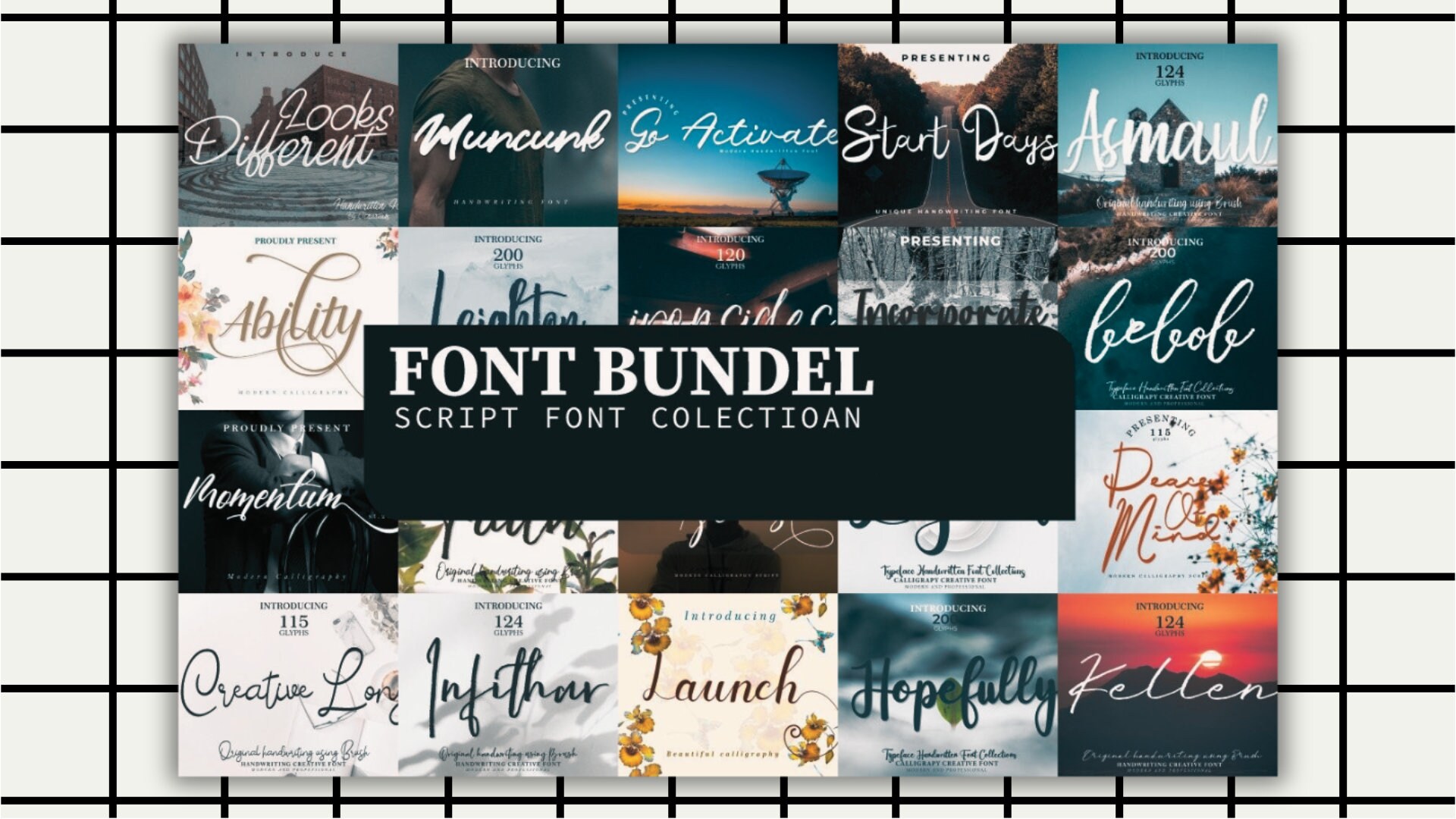Script Font Collection Bundle Instant Digital Download procreate Prints Vintage Canva Fonts ...