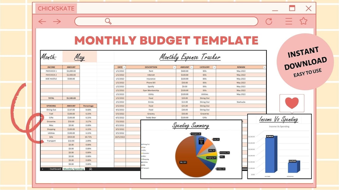 Monthly Budget Template | Personal Finance Spreadsheet | Digital Budget ...