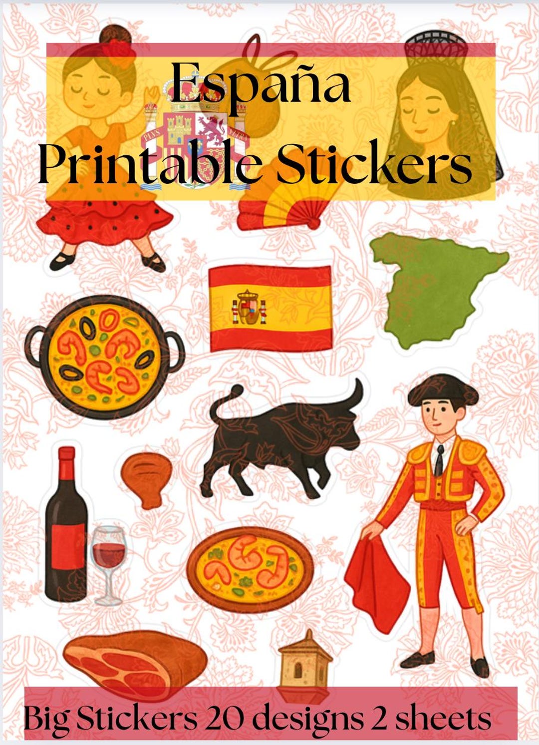 Madrid Spain Planner Printable Stickers | 2 Pages, 20 Large Stickers ...