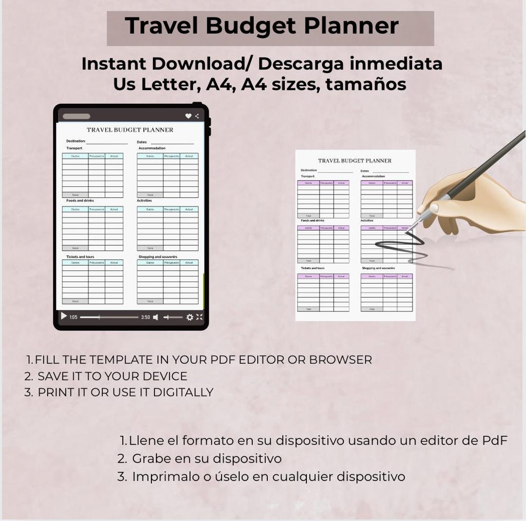 Travel Budget Itinerary Planner | Bilingual Travel Budget Planner ...