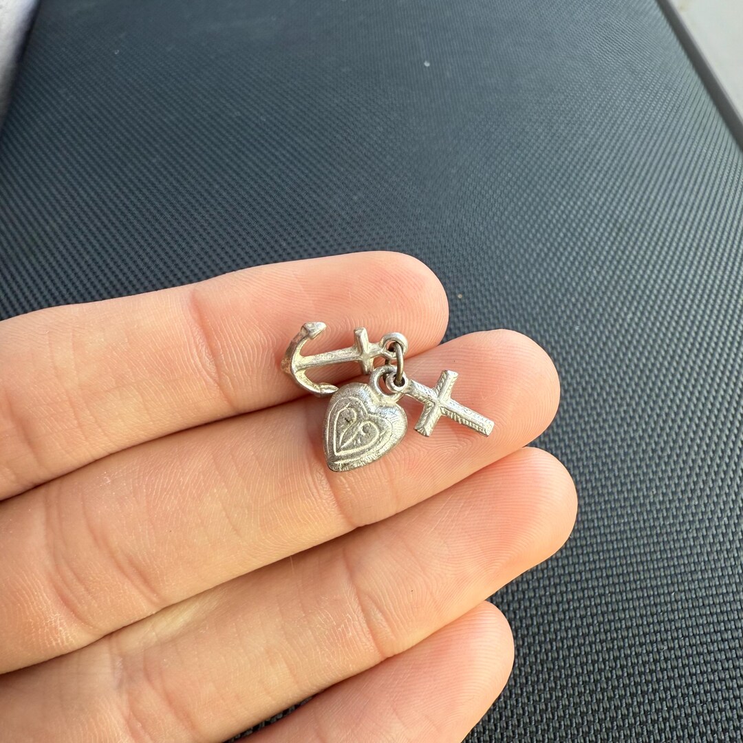Sterling Silver Heart Cross and Anker Charm - Etsy