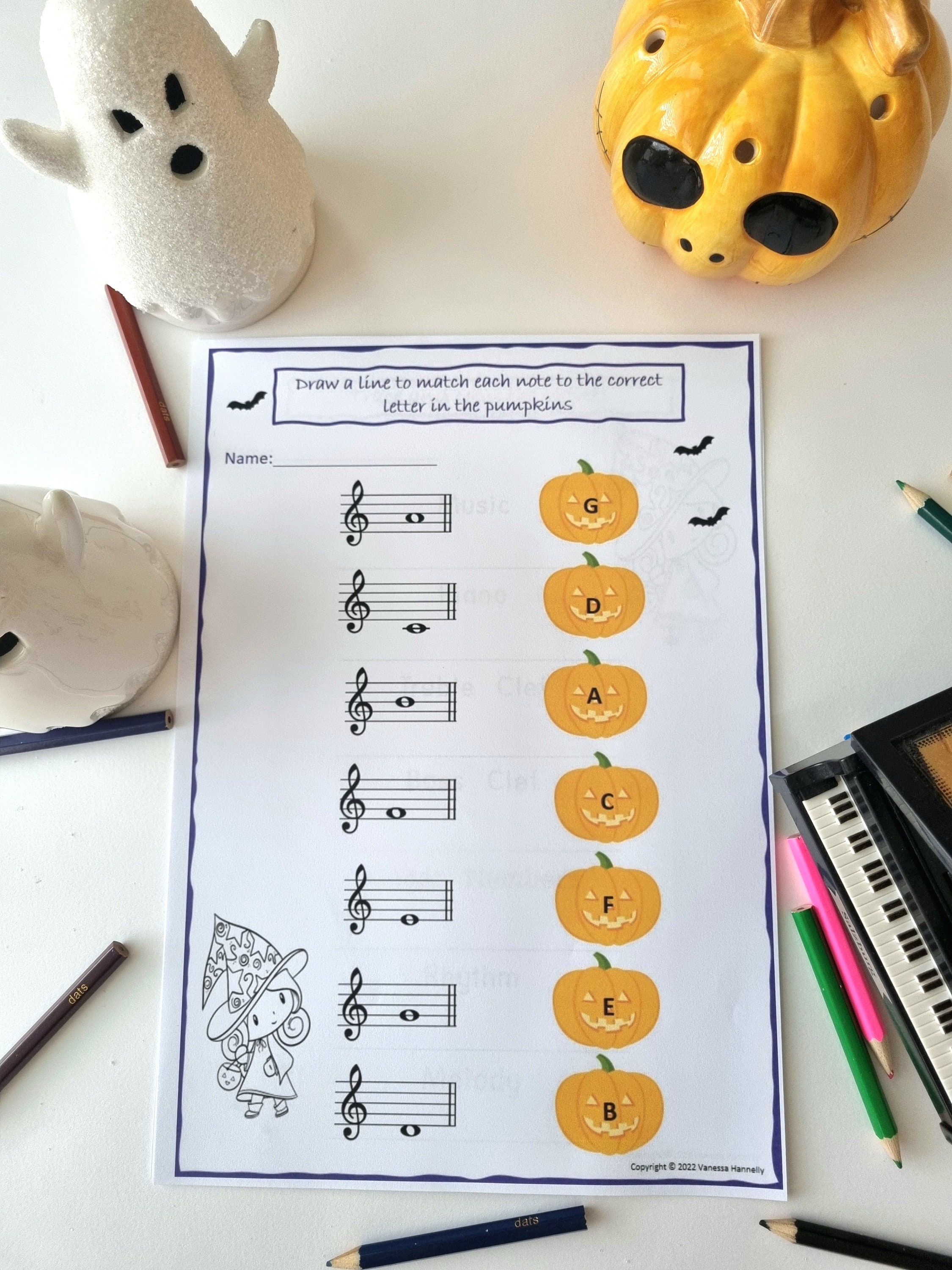 Halloween Music Worksheets - Etsy