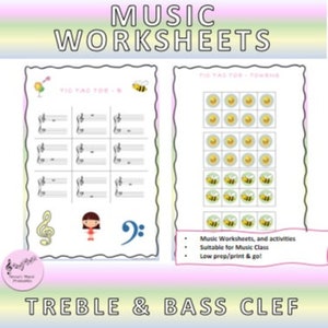 The Grand Staff Music Worksheets Treble & Bass Clef - Etsy