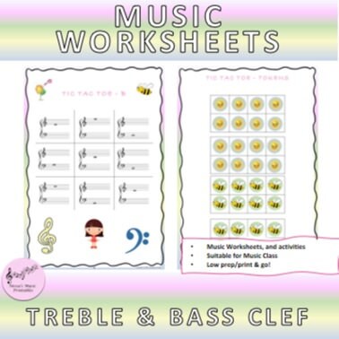 The Grand Staff Music Worksheets Treble & Bass Clef - Etsy