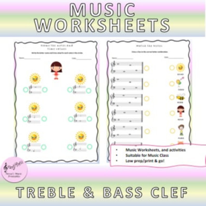 The Grand Staff Music Worksheets Treble & Bass Clef - Etsy