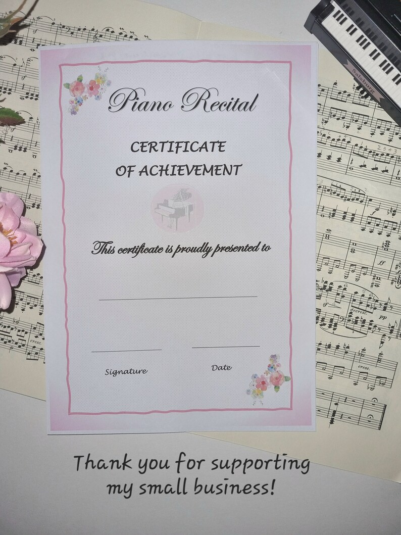 Piano Recital Certificate - Etsy