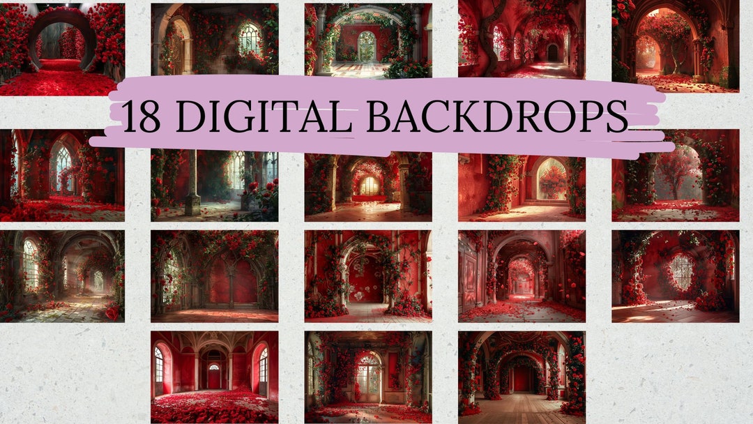 18 X Red Roses Digital Backdrops, Maternity Backdrops, Studio Backdrop ...