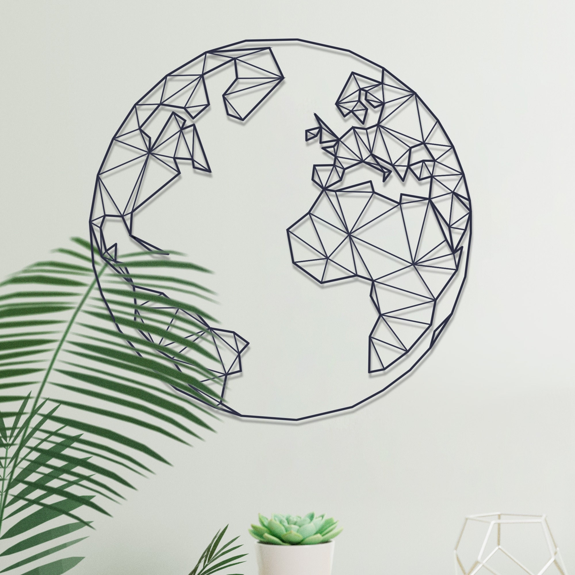 Black Metal Geometric World Map Globe Wall Art Housewarming - Etsy