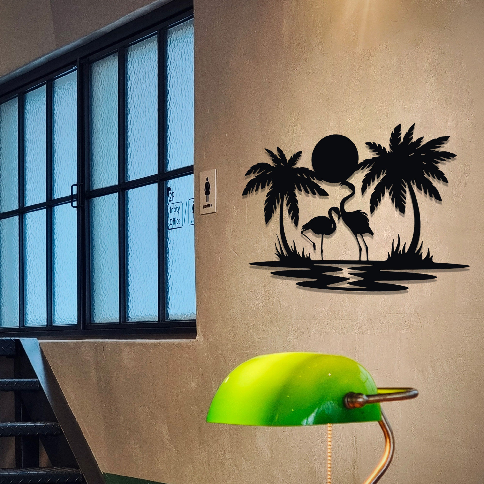 Metal Flamingo Palm Tree Sunset Sign, Metal Palm Tree Wall Decor,house ...