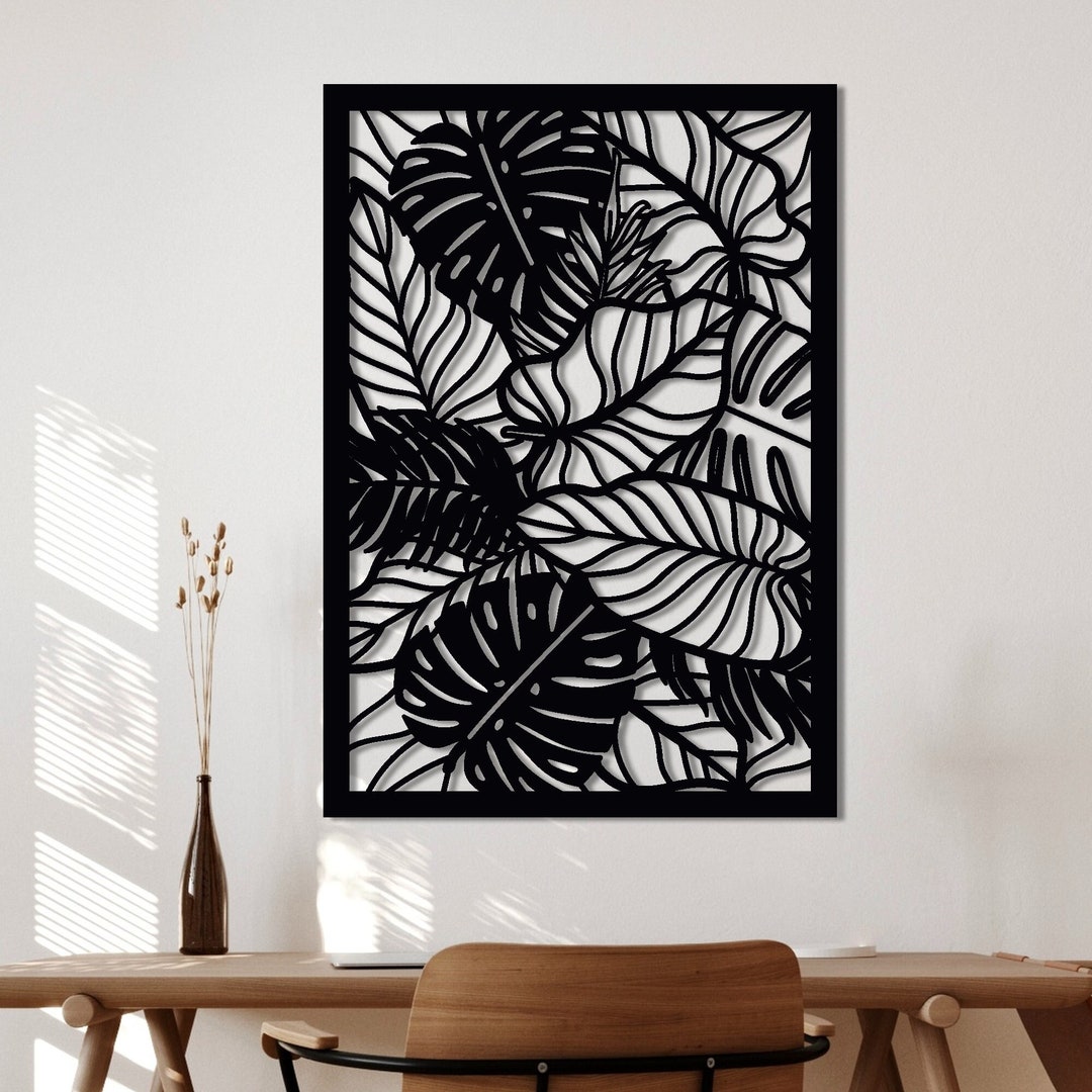 Rectangle Decorative Panel Leaves Metal Wall Art, Metal Wall Decor ...