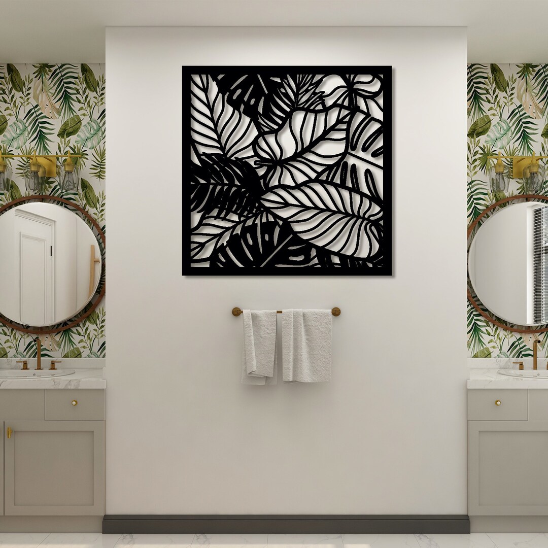 Square Decorative Panel Leaves Metal Wall Art - Modern Metal Wall Art ...