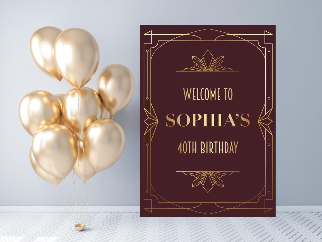 Personalized 1920s Gatsby Welcome Sign: Burgundy and Gold Party Decor ...