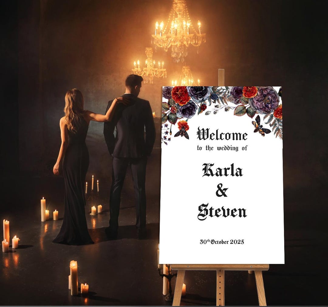 Floral Gothic Welcome Sign I Wedding Welcome Sign I Wedding Board I ...