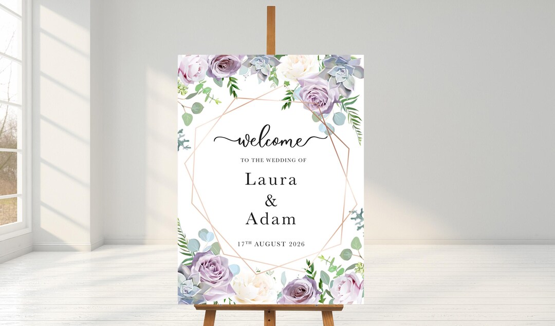 Lilac Floral Wedding Welcome Sign: Personalized Foamex Board ...