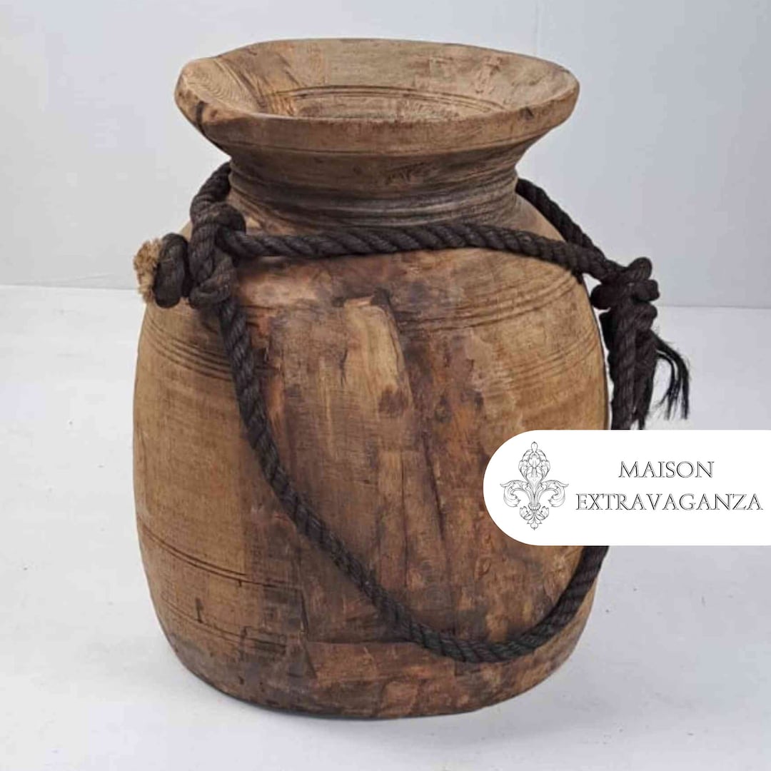 Antique Wooden Himachal Pot, Vintage Wooden Vase, Himachal Water Pot ...