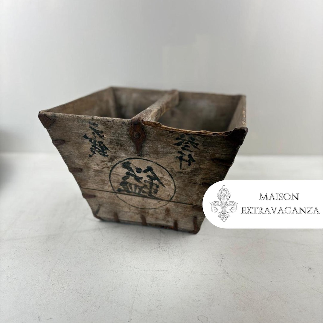 Vintage Chinese Wooden Rice Basket Box With Handle - Guangdong, China ...