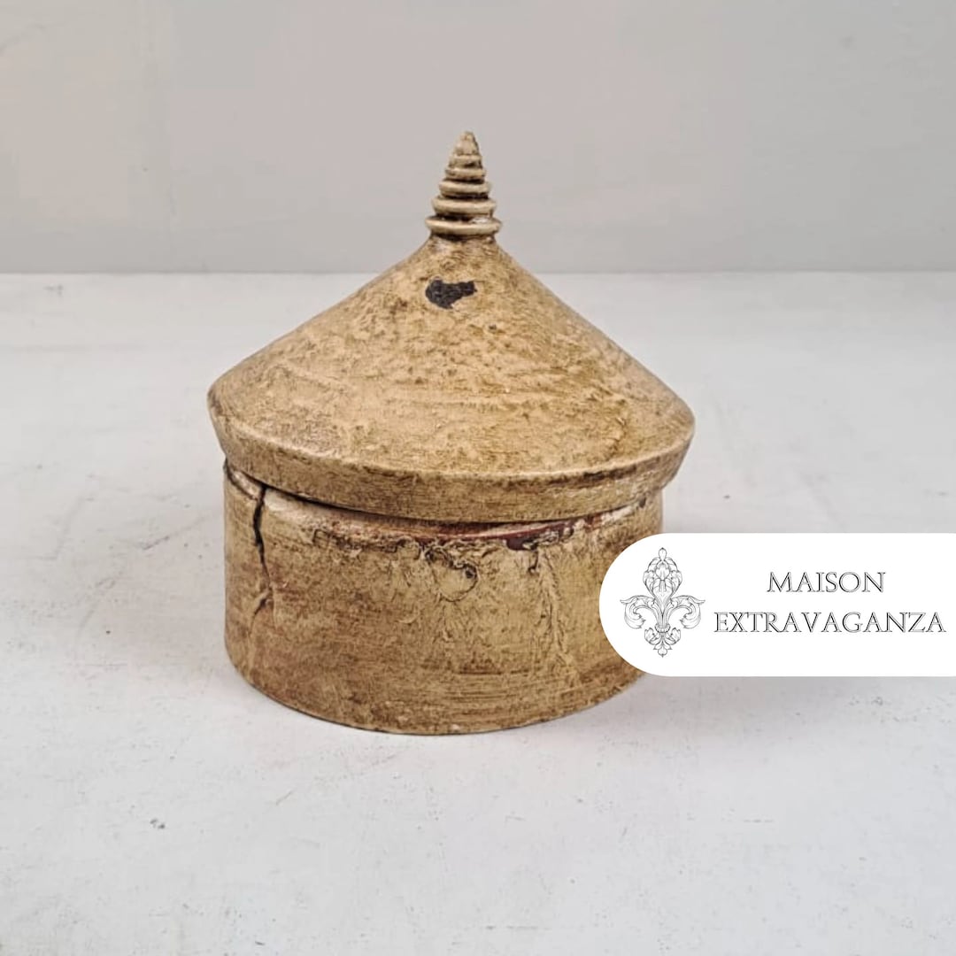 Vintage Lidded Spice Box From Tibet, Carved Spiced Box, Lidded Carved ...