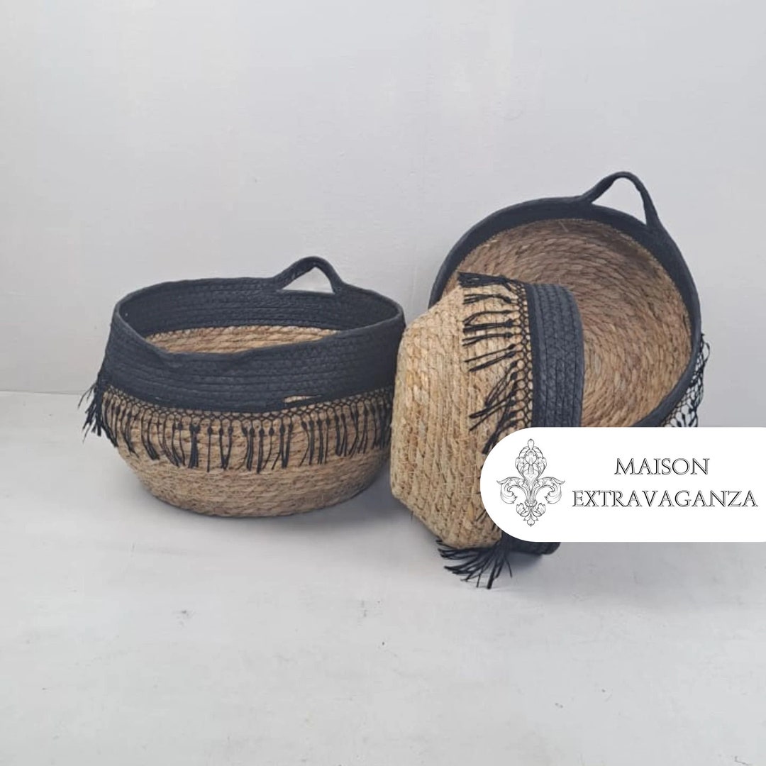 Artisan, African Handmade Basket, Tasseled Tribal Basket, 24cm Dia ...