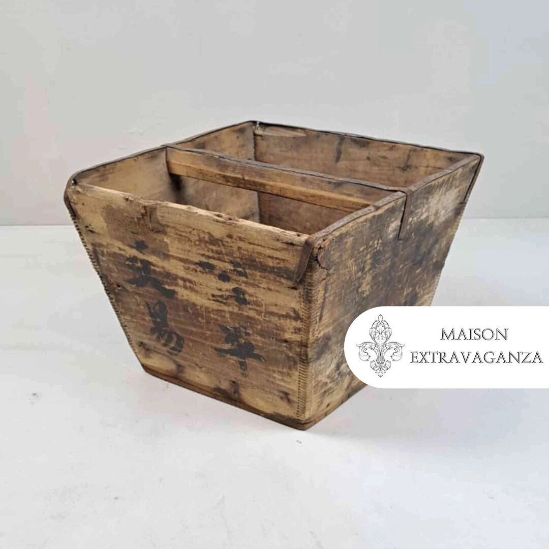 Vintage Chinese Wooden Rice Basket Box With Handle - Guangdong, China ...