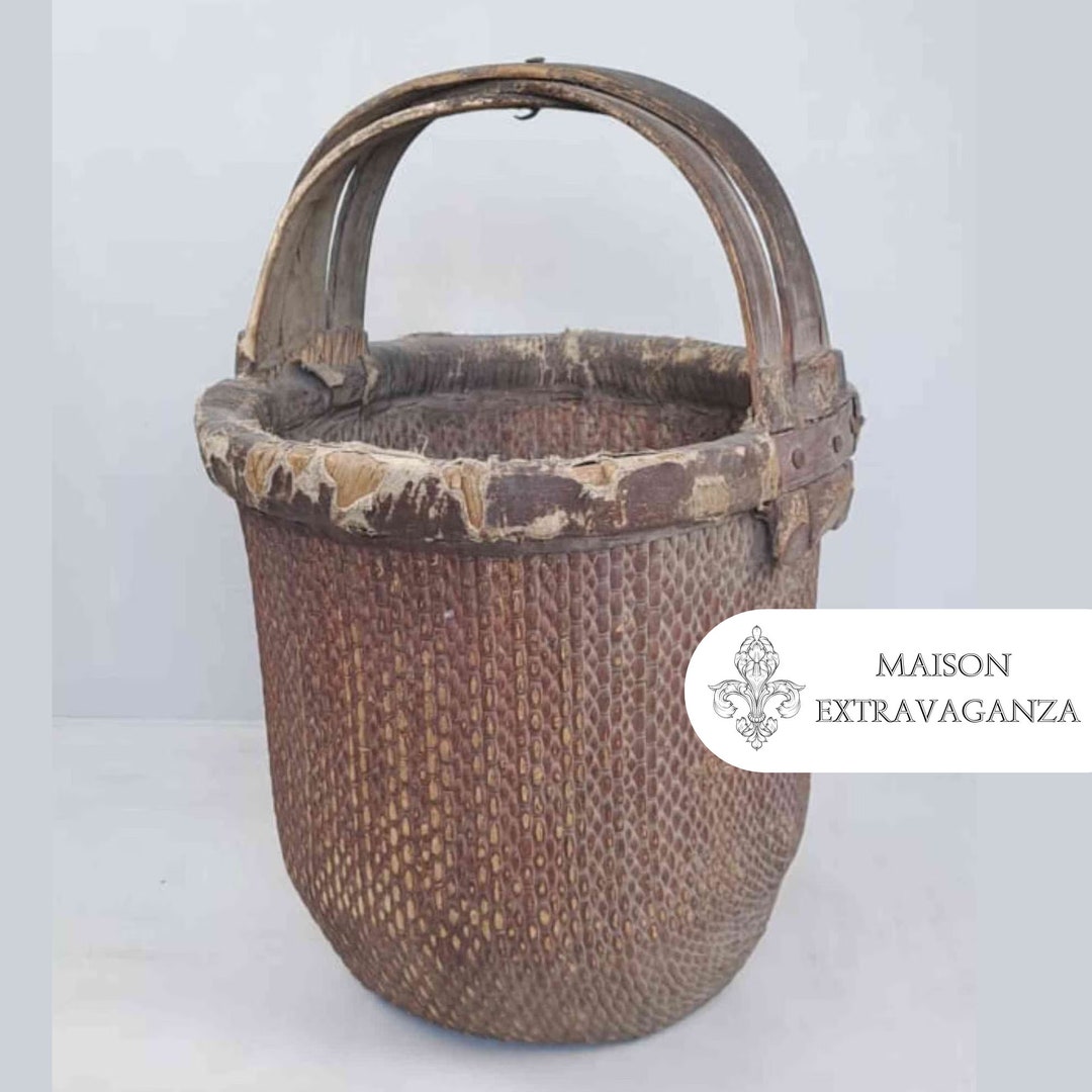 Antique Chinese Reed Grass Basket Yangzhou, China - 1900s Woven Vintage ...