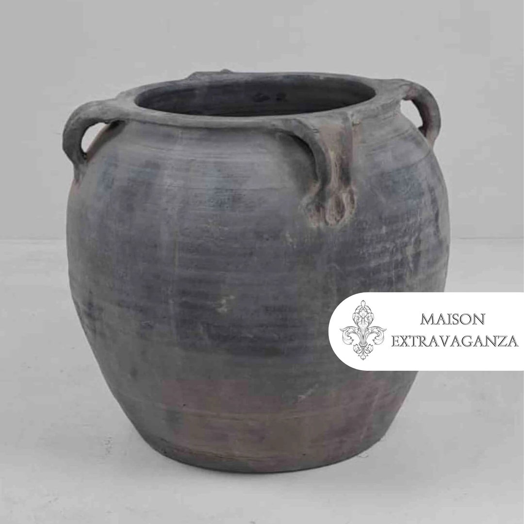 Handled Vintage Clay Water Vessel Large, Handmade Pot, Clay Vessel ...
