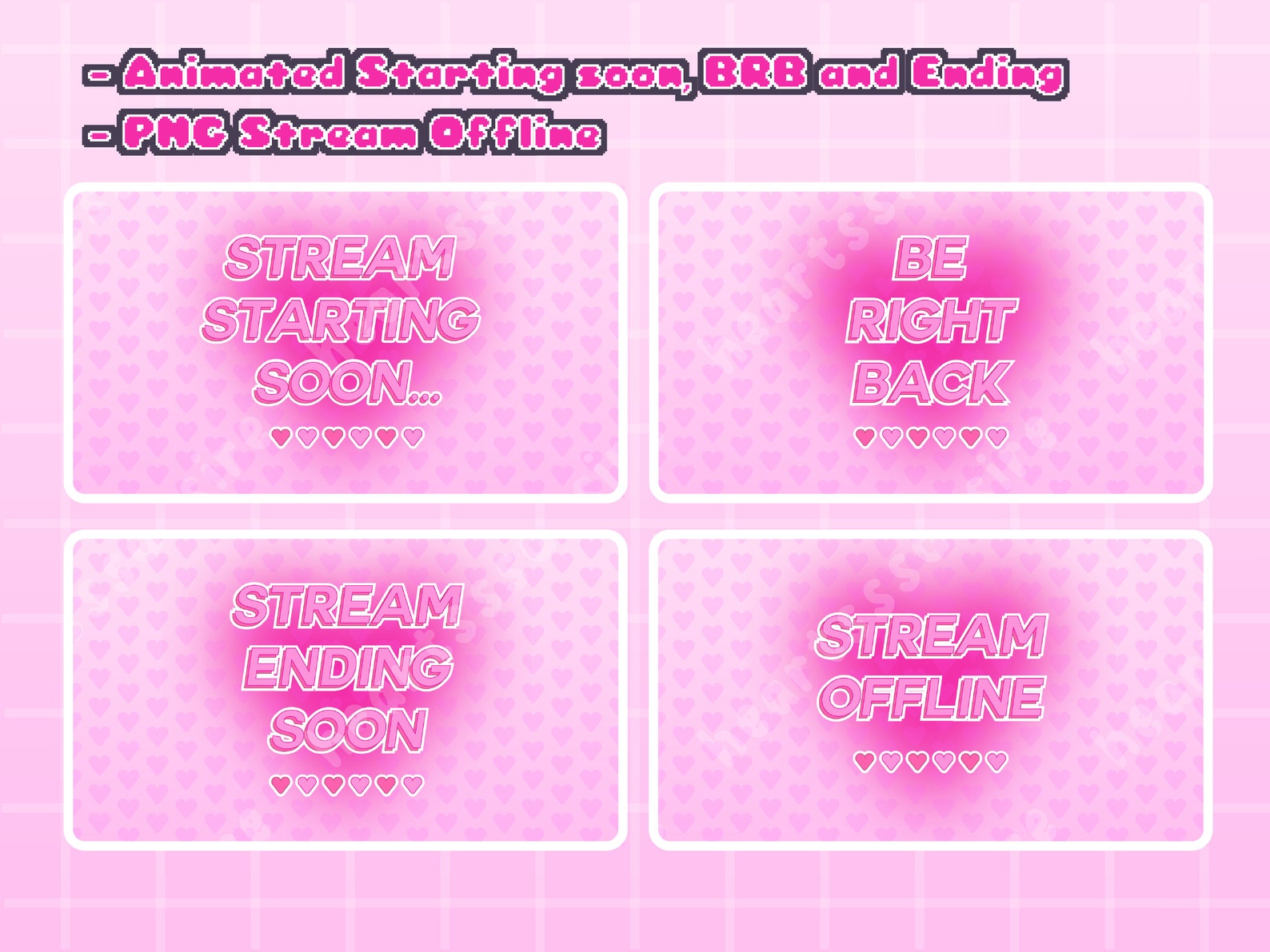 Twitch Overlay Animated Pink Heart Kawaii and Scenes Simple Cute Retro ...