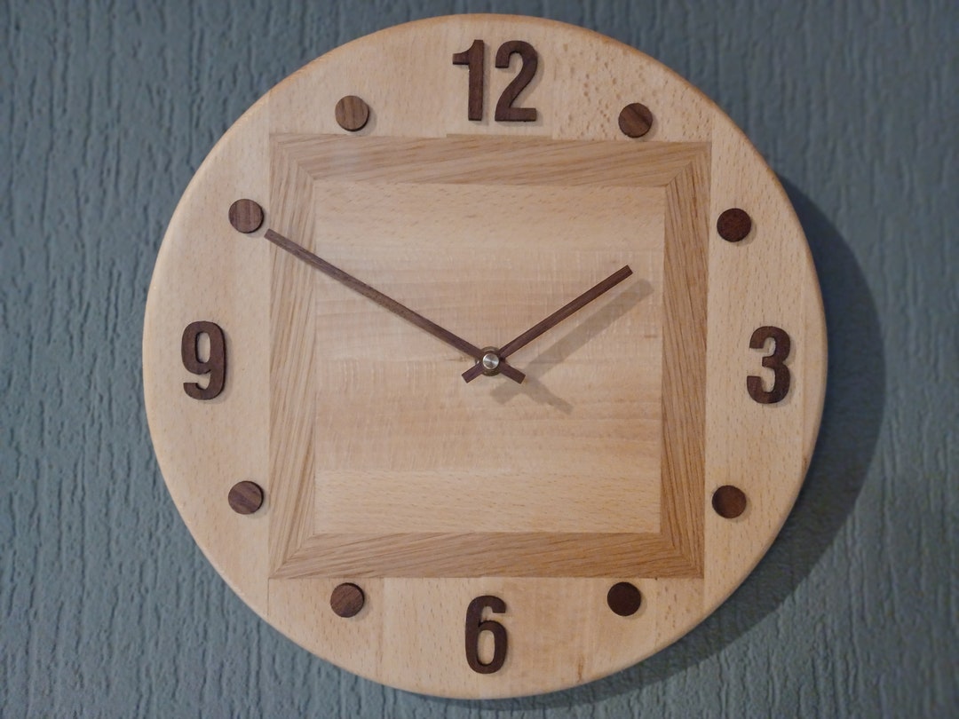 Wooden Wall Clock La Quadrature Du Cercle Solid Beech Top - Etsy